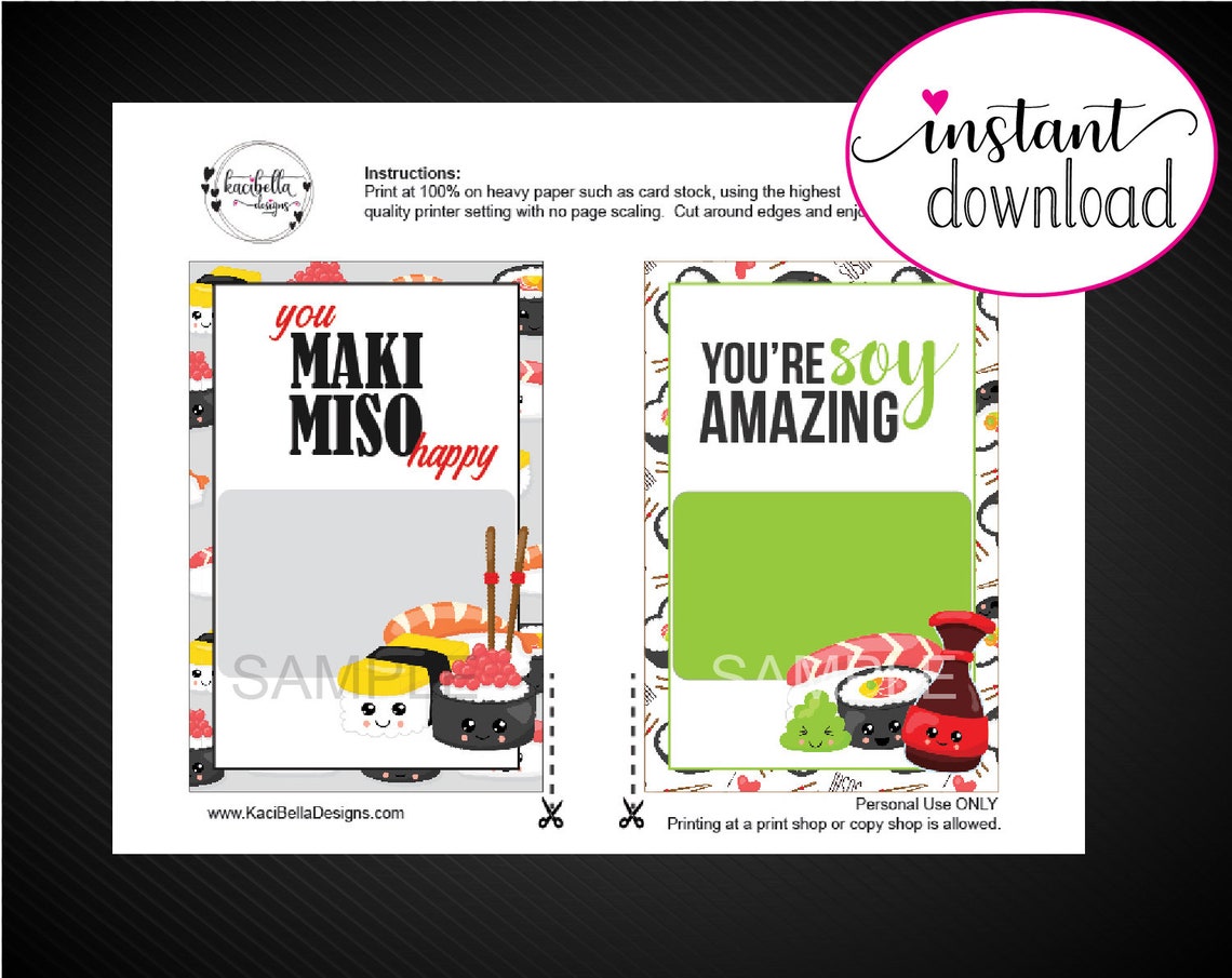 Printable SUSHI Gift Card Holder. You Maki Miso Happy. You're Soy ...