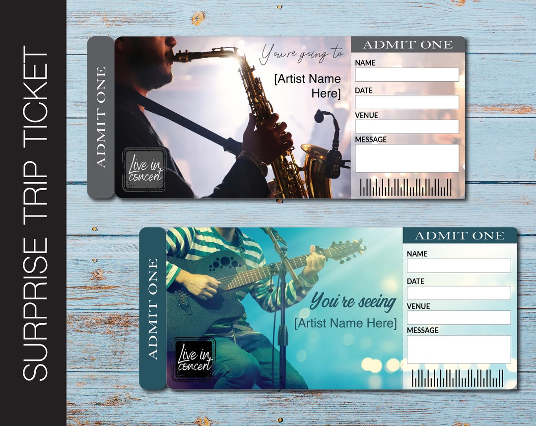 Printable MUSICIAN Surprise Gift Ticket. Editable Artist, Band, Venue ...