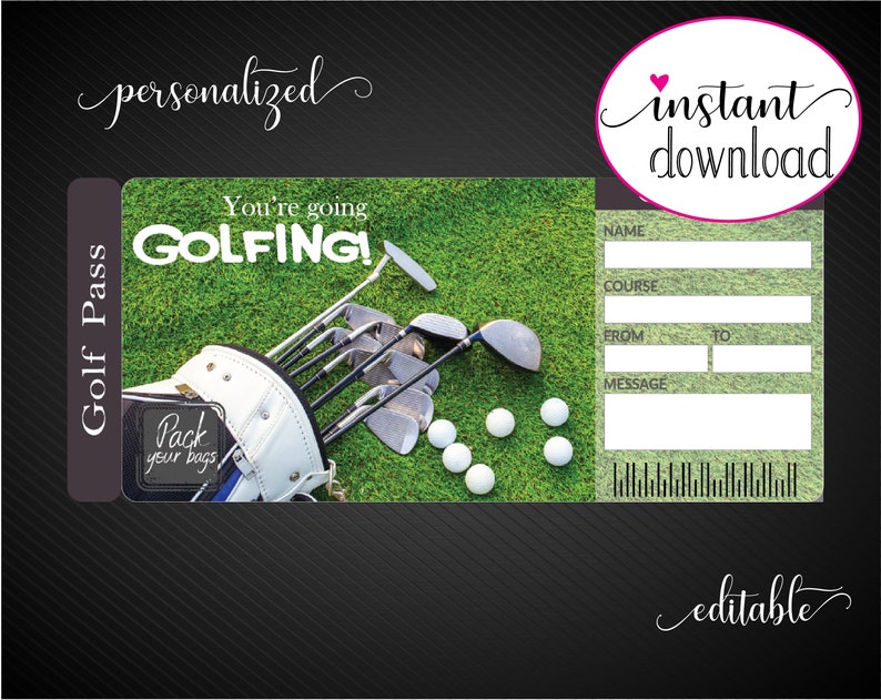 Printable GOLFING Surprise Trip Gift Ticket. Boarding Pass. Printable ...