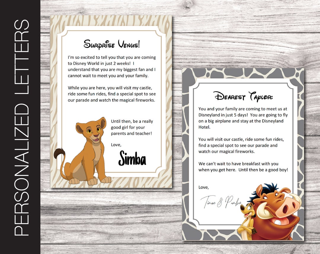 Printable LION KING Personalized Letters Surprise Trip Reveal. Simba. 5 ...