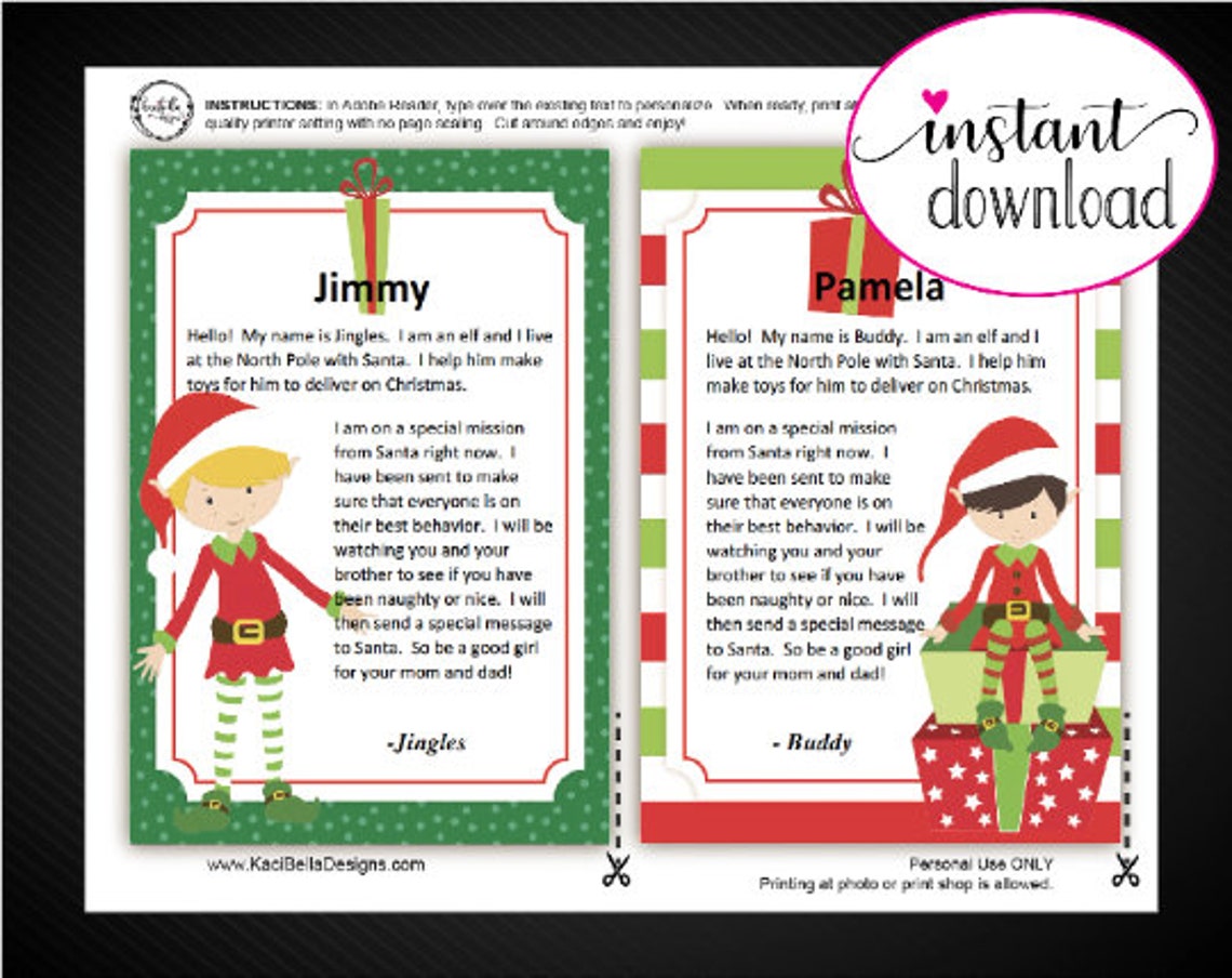 Printable ELF Personalized Letter. Letter From Elf. Christmas - Etsy