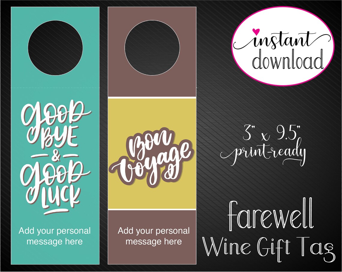Printable FAREWELL Personalized Wine Gift Tag. Bon Voyage. | Etsy