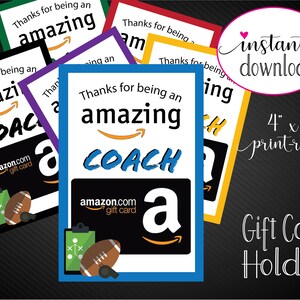 Printable FOOTBALL COACH Amazon Appreciation Gift Card Holder. 6 Colors ...