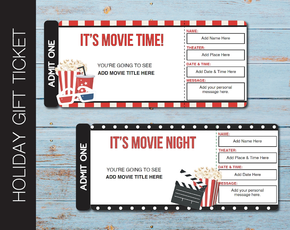 Printable MOVIE Gift Tickets. Cinema Themed Gift Reveal - Etsy