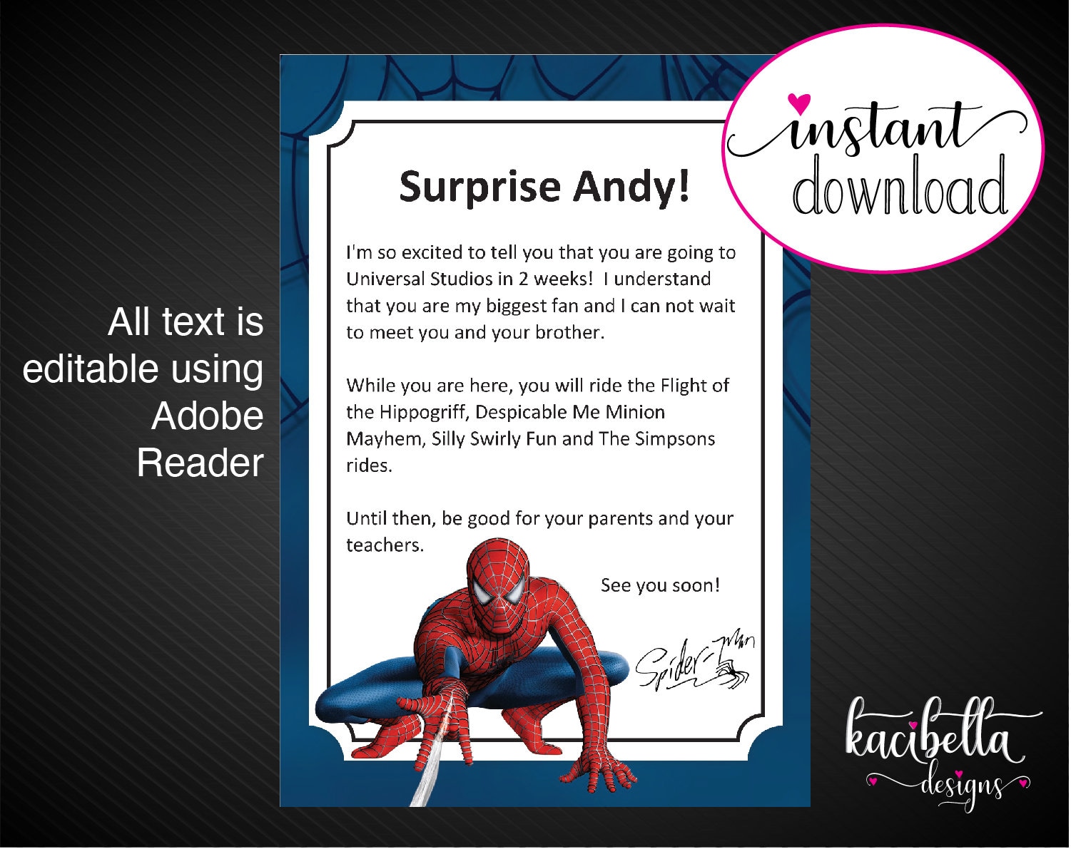Printable SPIDER-MAN Personalized Letters Announcing Surprise. - Etsy ...