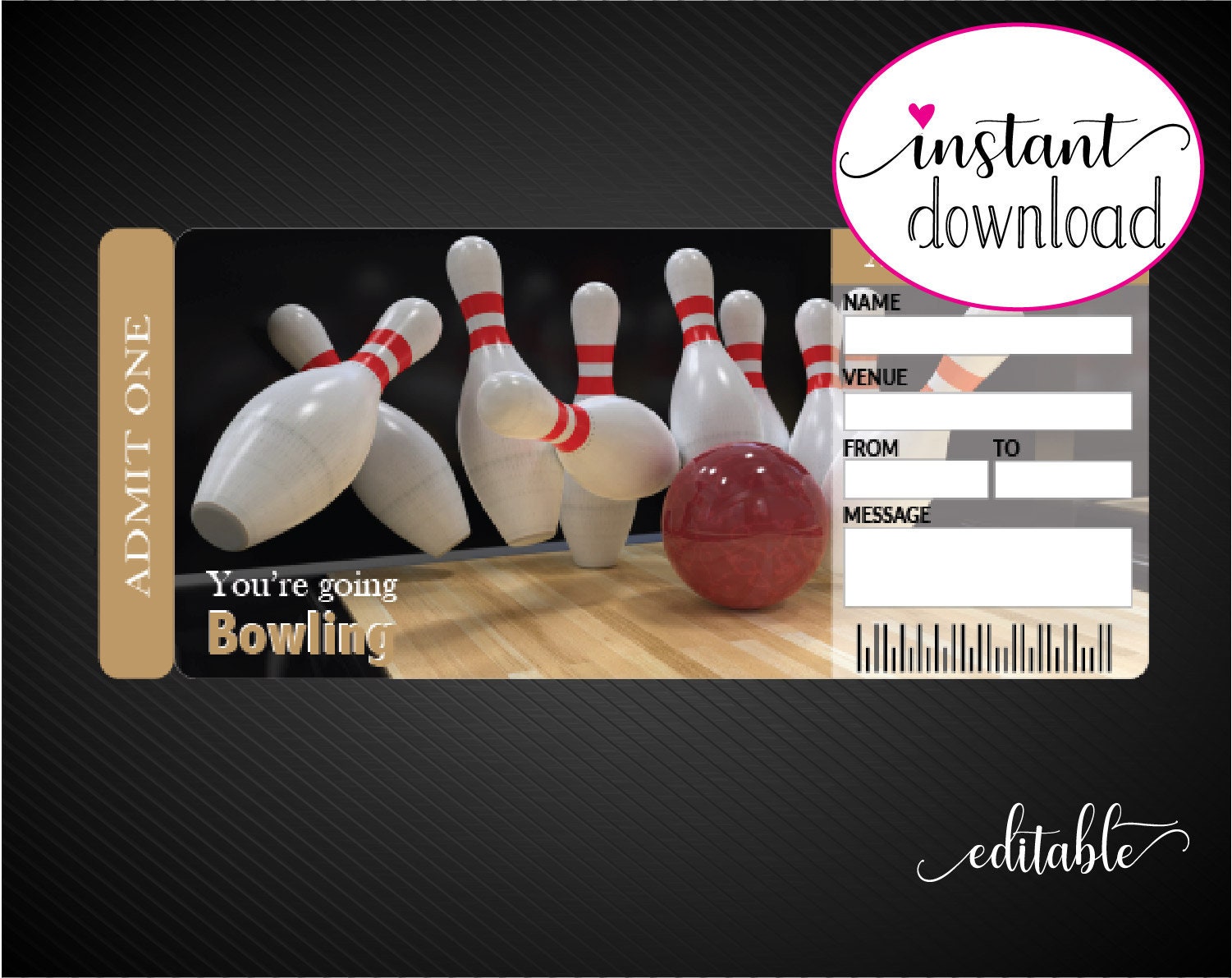Printable BOWLING Surprise Event Tickets. Vacation Ticket. Admission ...