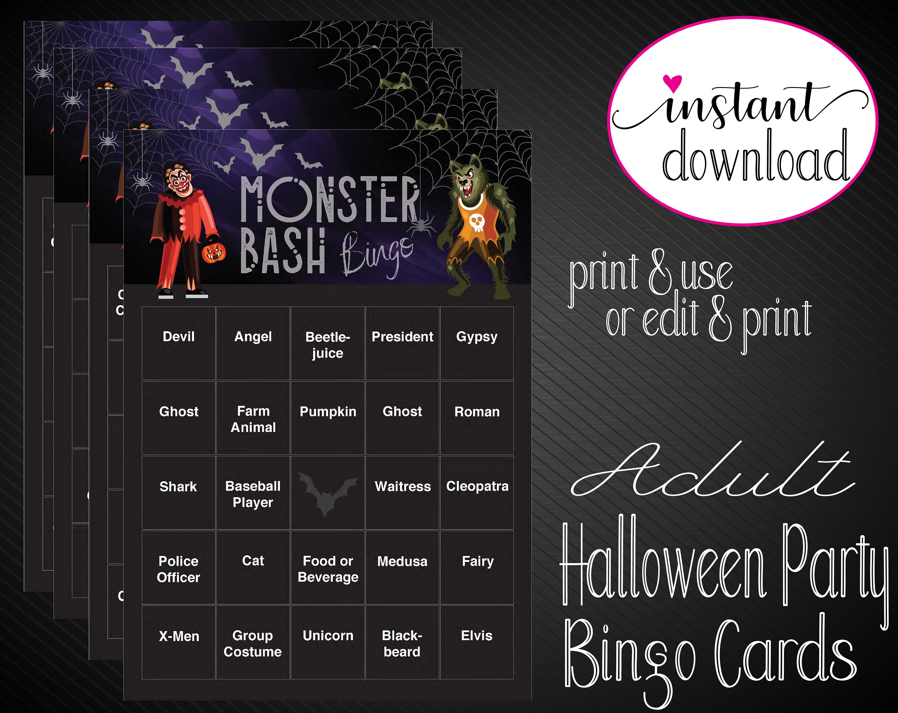 Printable ADULT HALLOWEEN PARTY Bingo Game Monster Bash - Etsy