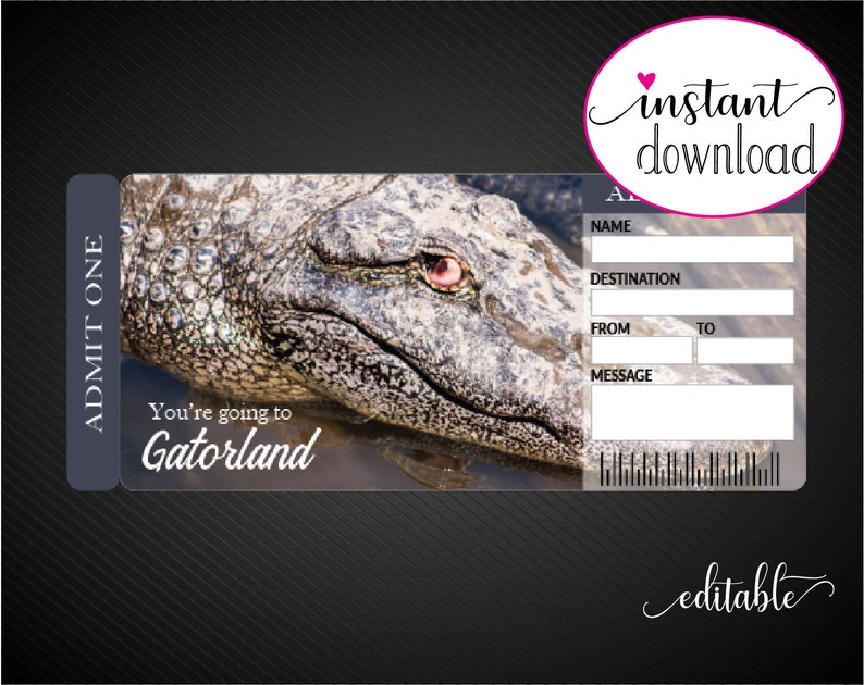 Printable GATORLAND Surprise Trip Tickets. Vacation Ticket. | Etsy
