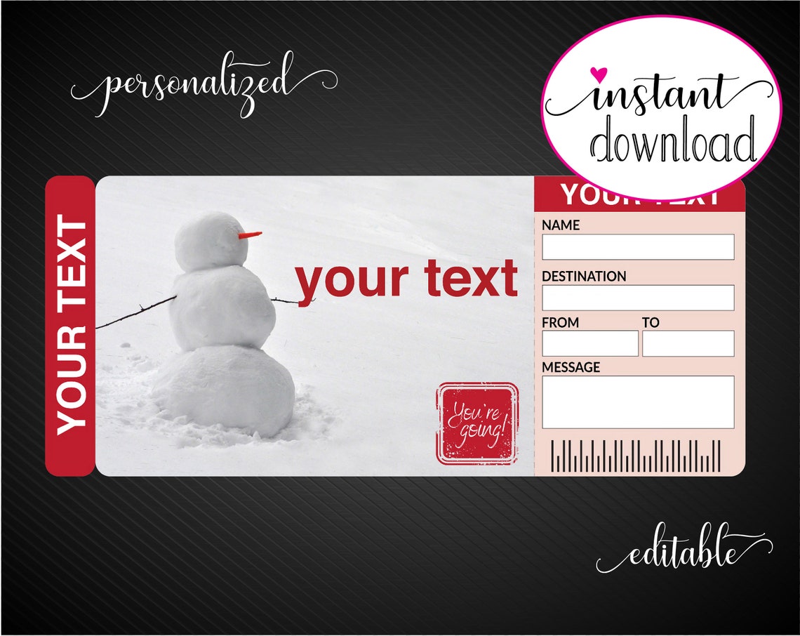 Printable SNOW TIME Surprise Gift Reveal Ticket. Admission | Etsy