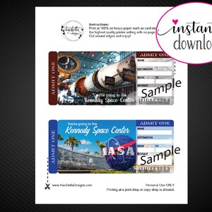 Printable KENNEDY SPACE CENTER Surprise Trip Tickets. Vacation Ticket ...