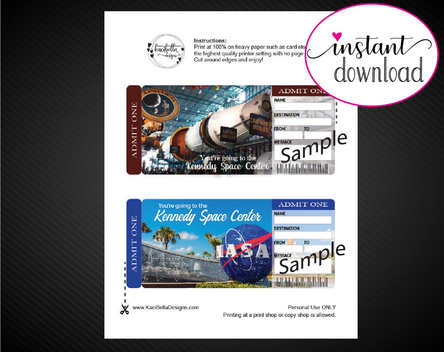 Printable KENNEDY SPACE CENTER Surprise Trip Tickets. Vacation - Etsy