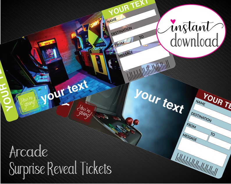 Printable ARCADE Surprise Gift Reveal Ticket. Admission Pass. | Etsy