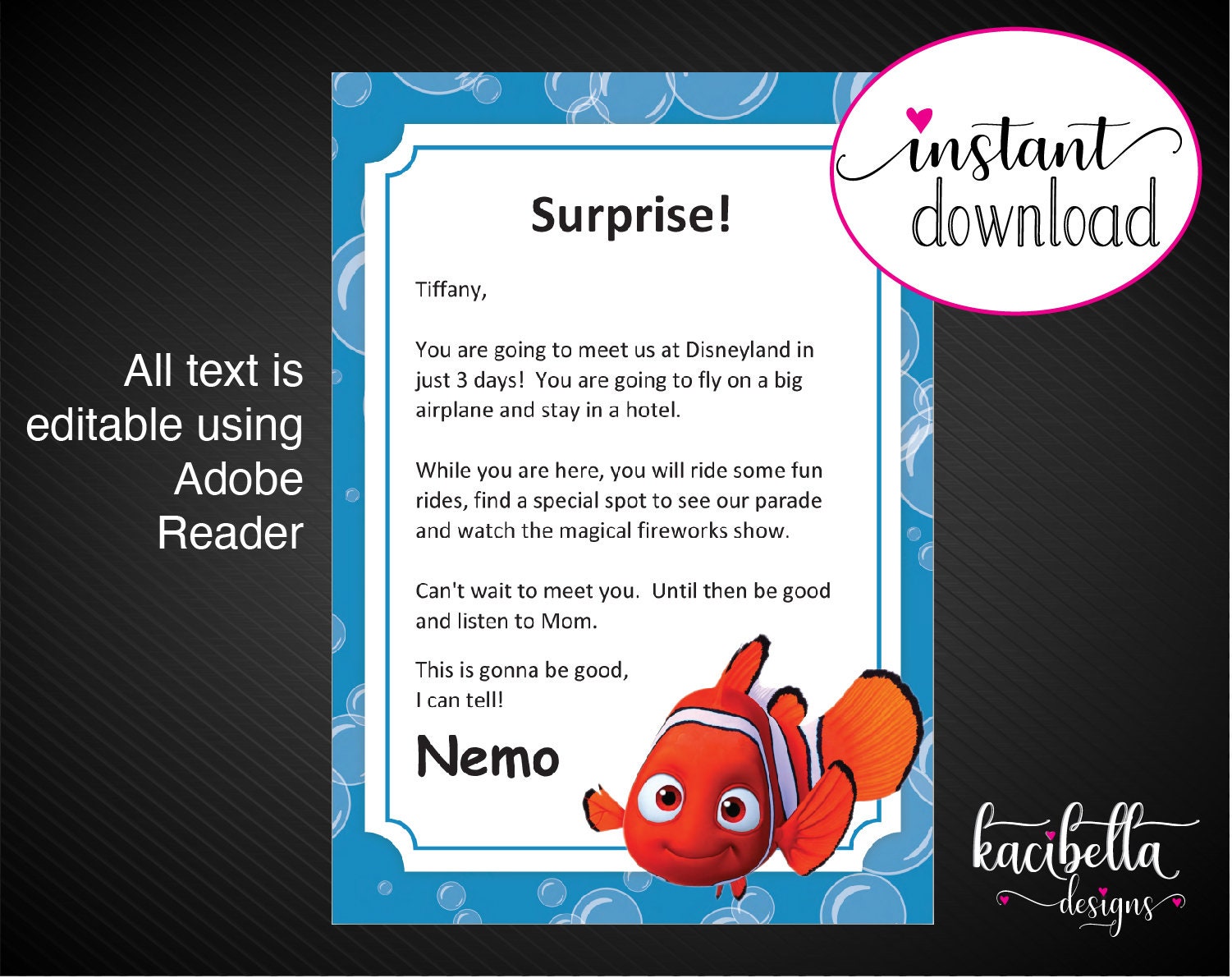 Printable NEMO & DORY Themed Personalized Letters for Surprise | Etsy