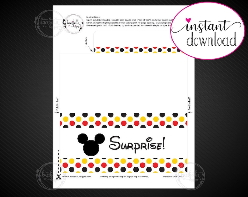 Printable DISNEY Envelope for Surprise Gift Tickets Vouchers - Etsy.de