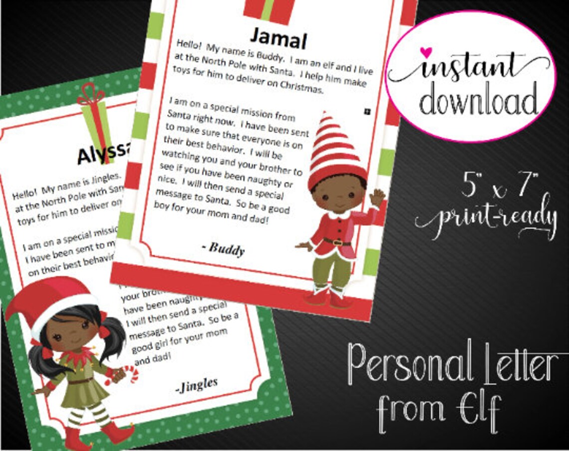 Printable ELF Personalized Letter. Letter From Elf. Christmas | Etsy