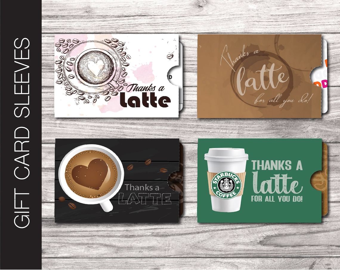 Printable COFFEE Gift Card Sleeve / Envelope. Thanks a Latte | Etsy