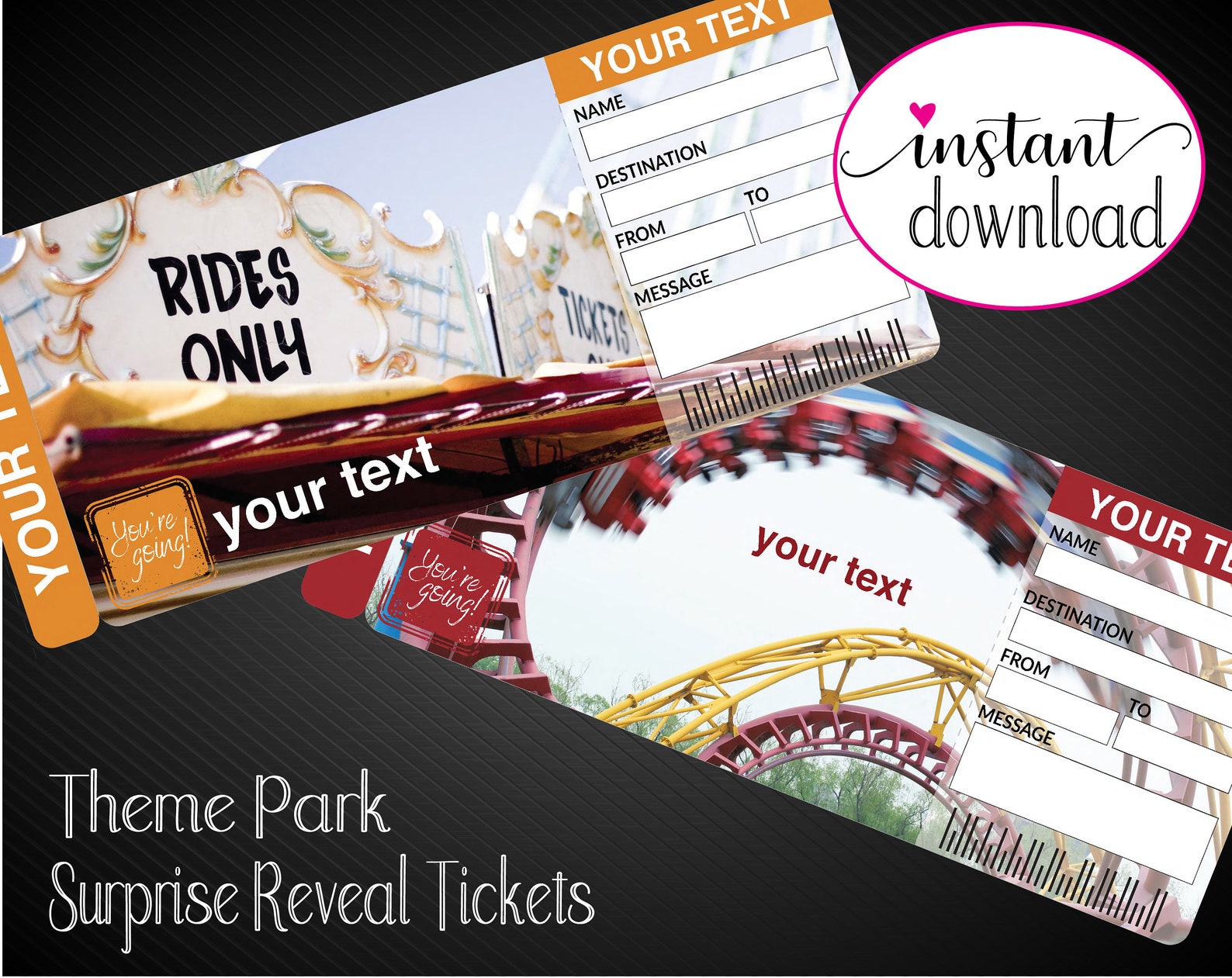 Printable THEME PARK or FAIR Surprise Gift Reveal Ticket. - Etsy