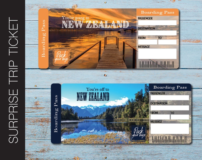 Printable NEW ZEALAND Surprise Trip Gift Ticket. Boarding - Etsy