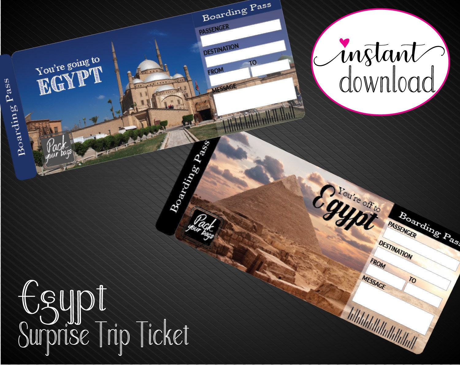 Printable EGYPT Surprise Trip Gift Ticket. Boarding Pass. Trip Ticket ...