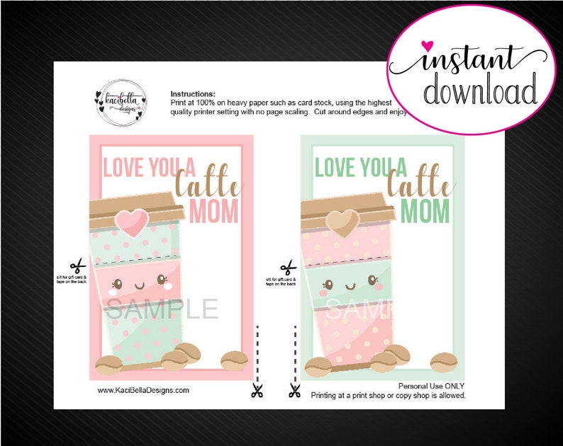 Printable MOTHERS DAY Coffee Gift Card Holder. for Starbucks - Etsy