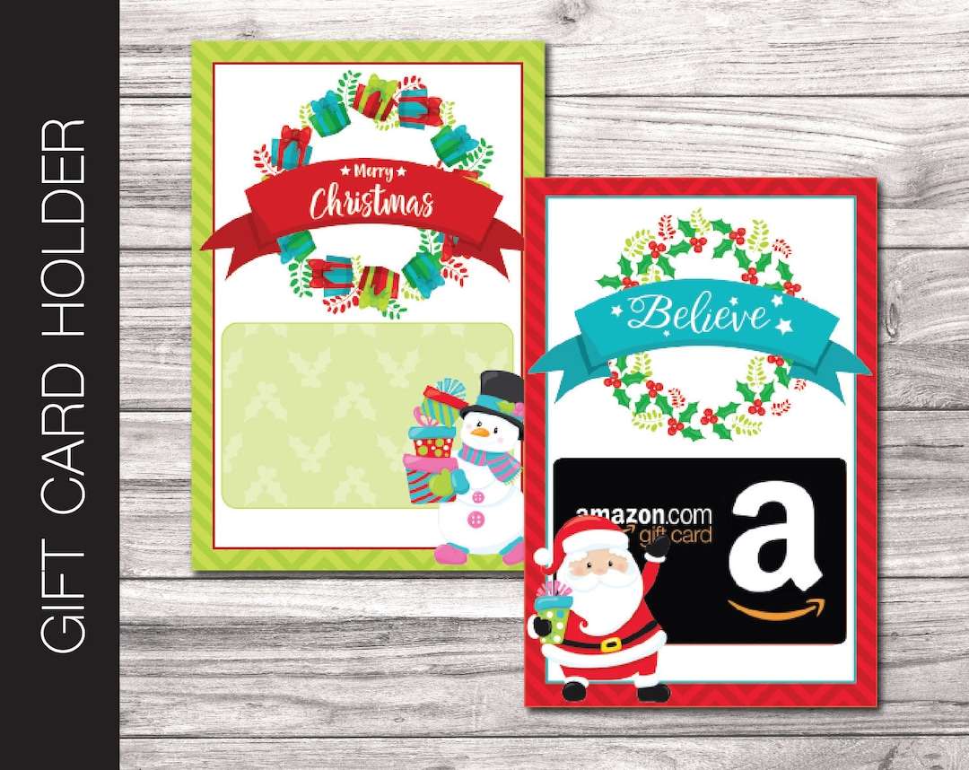 Printable CHRISTMAS Gift Card Holder. Santa and Snowman Wreaths. Merry ...