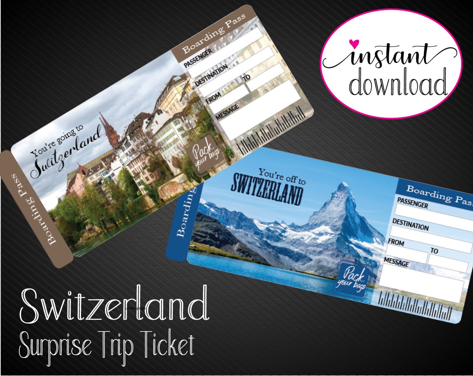 Printable SWITZERLAND Surprise Trip Gift Ticket. Boarding Pass. Trip ...