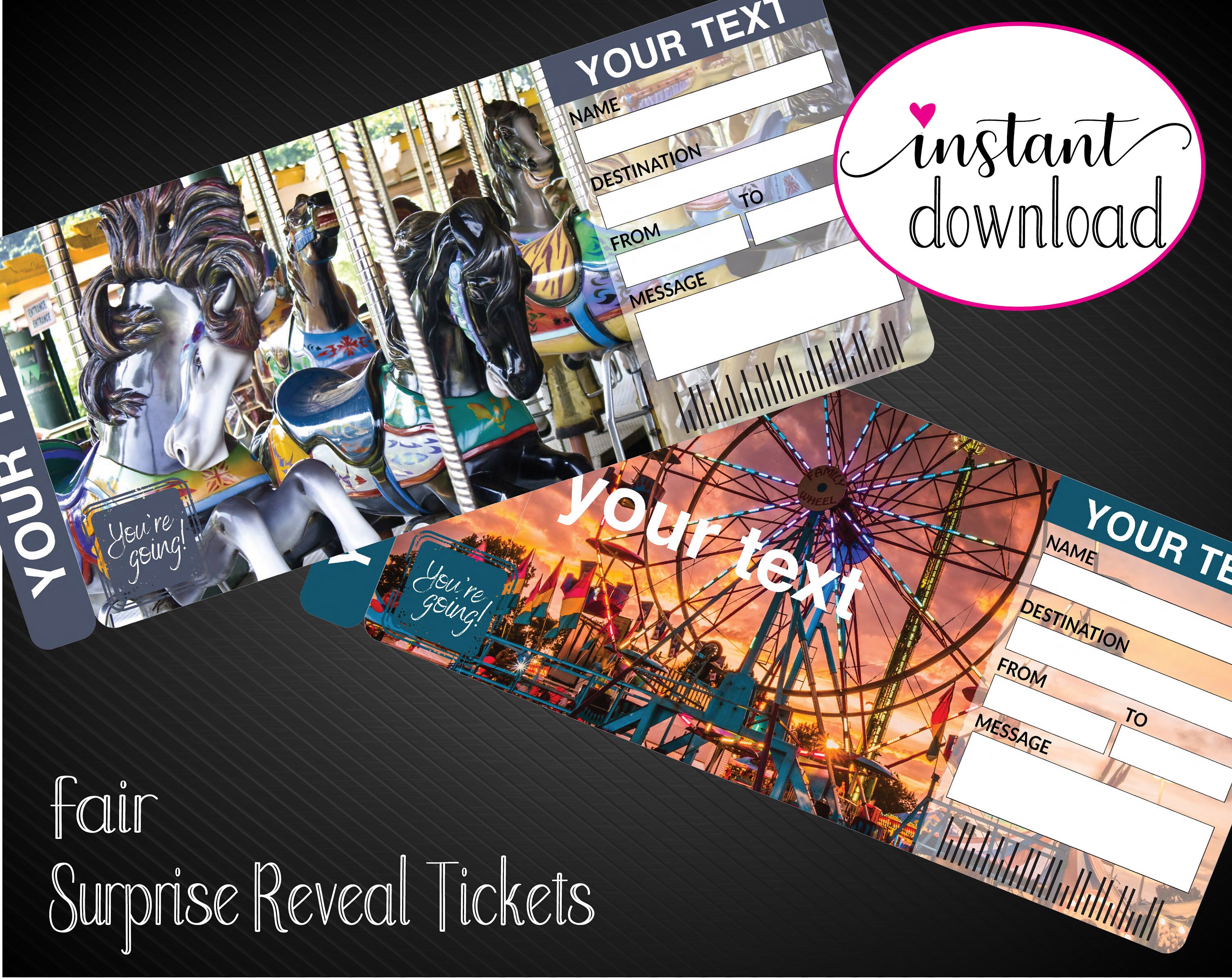 Printable FAIR or THEME PARK Surprise Gift Reveal Ticket. - Etsy
