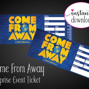 Printable COME FROM AWAY Broadway Surprise Ticket. Editable Musical ...