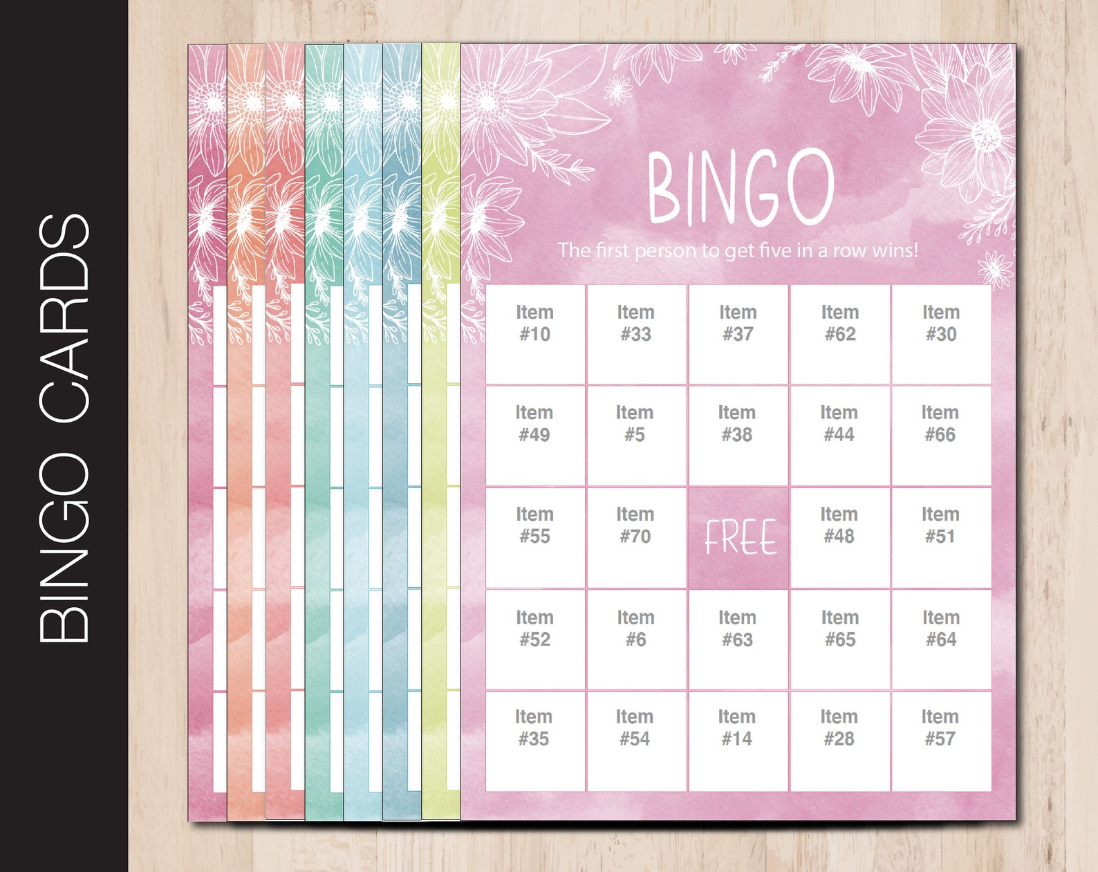 Printable WATERCOLOR Bingo Game. 8 Colors. Add Your 72 Unique Items. 40 ...