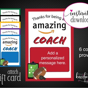 Printable FOOTBALL COACH Amazon Appreciation Gift Card Holder. 6 Colors ...