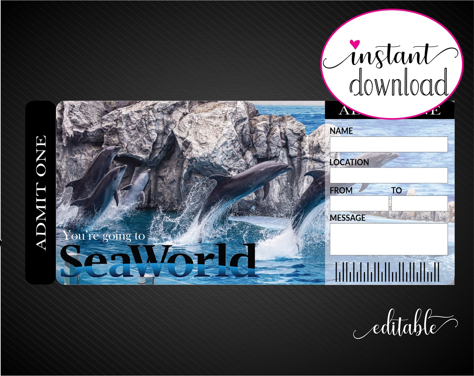Printable SEAWORLD Surprise Trip Tickets. Vacation Ticket. Mock ...