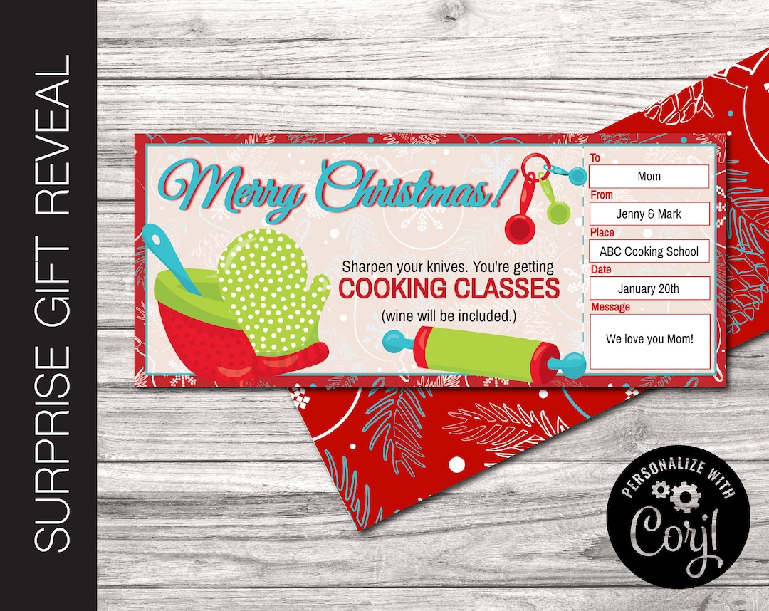 Editable COOKING CLASSES Surprise Gift Reveal Coupon. Holiday ...