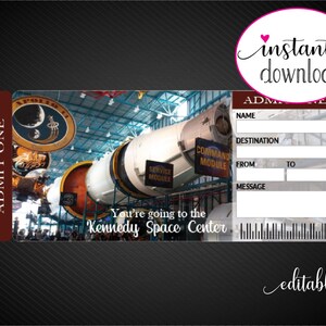 Printable KENNEDY SPACE CENTER Surprise Trip Tickets. Vacation Ticket ...