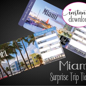 Printable MIAMI Surprise Trip Gift Ticket. Boarding Pass. Printable ...