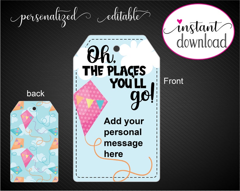 Editable OH THE PLACES You'll Go Themed Gift Tags. Graduation ...