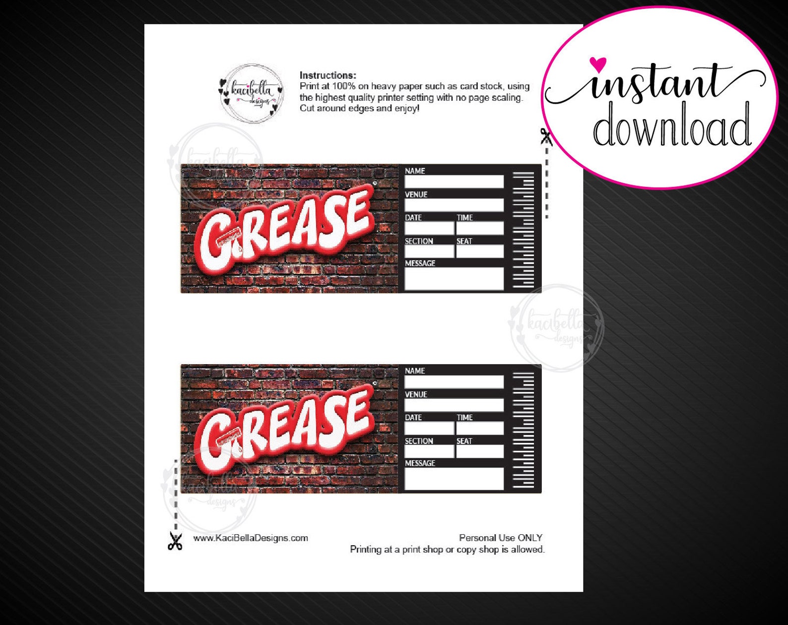 Printable GREASE Broadway Surprise Ticket. Editable Musical - Etsy