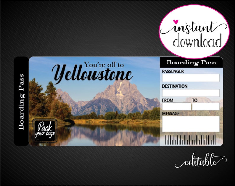 Printable YELLOWSTONE Surprise Trip Gift Ticket. Boarding - Etsy