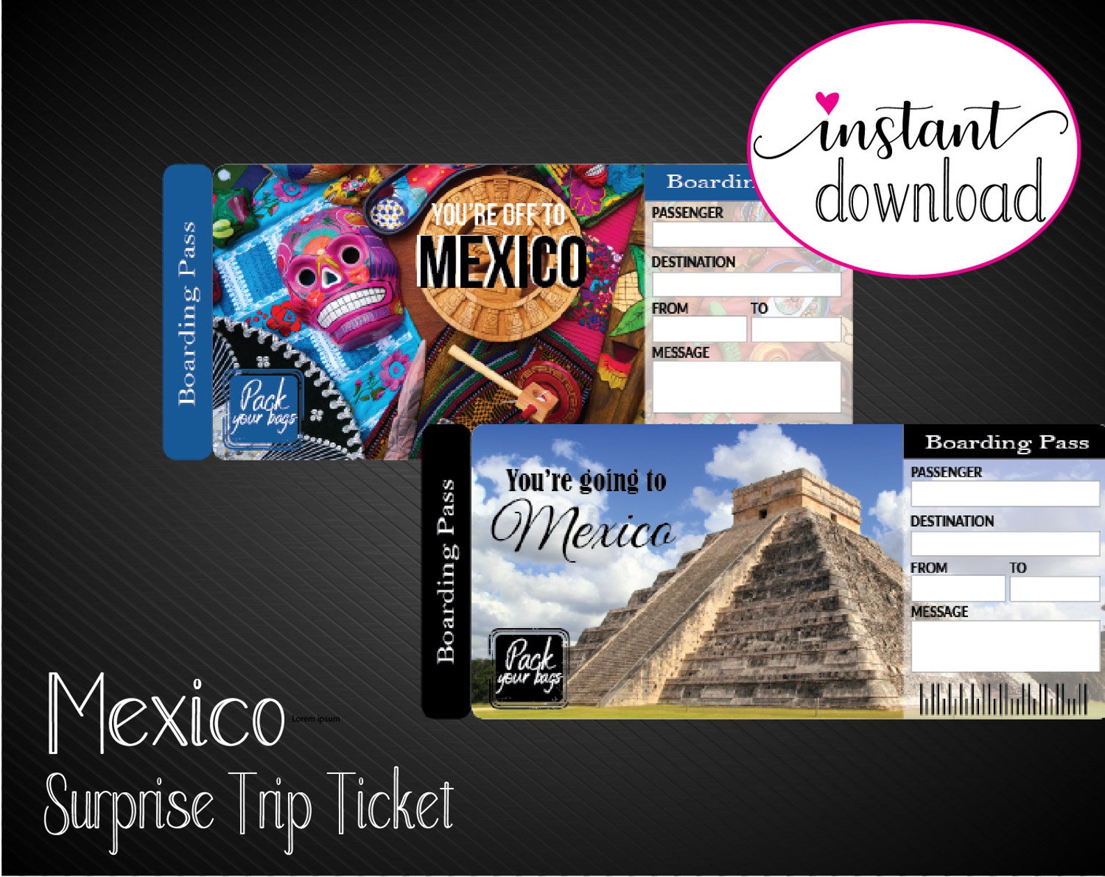 Printable MEXICO Surprise Trip Gift Ticket. Boarding Pass. - Etsy