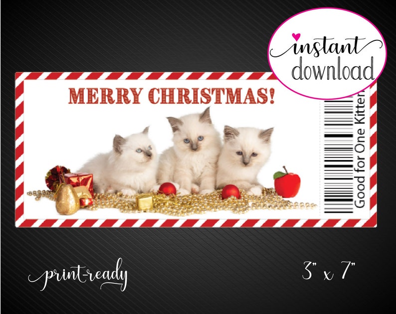 Printable CHRISTMAS KITTEN / CAT Surprise Gift Reveal Coupon. - Etsy