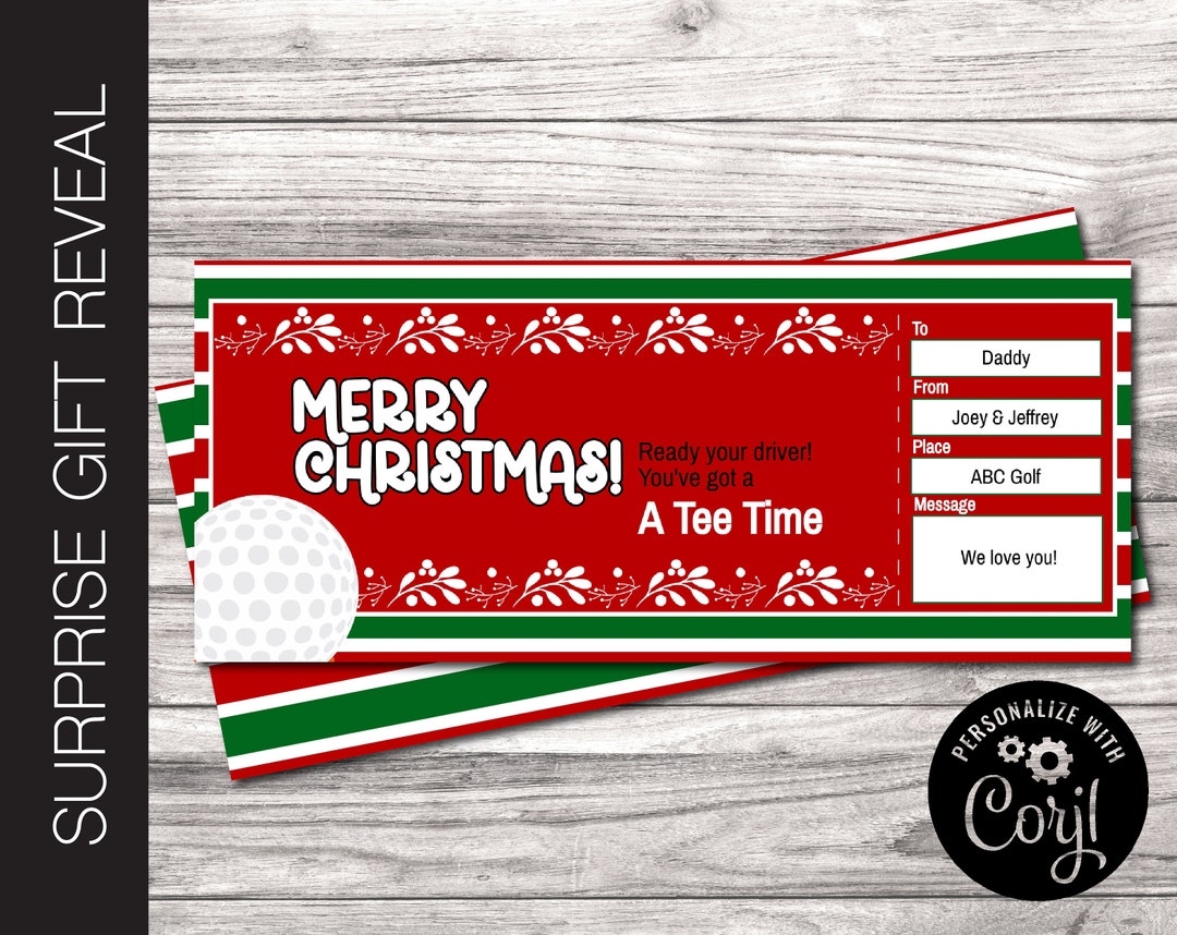 Editable TEE TIME Surprise Gift Reveal Coupon. Golf Gift Voucher. Golf ...