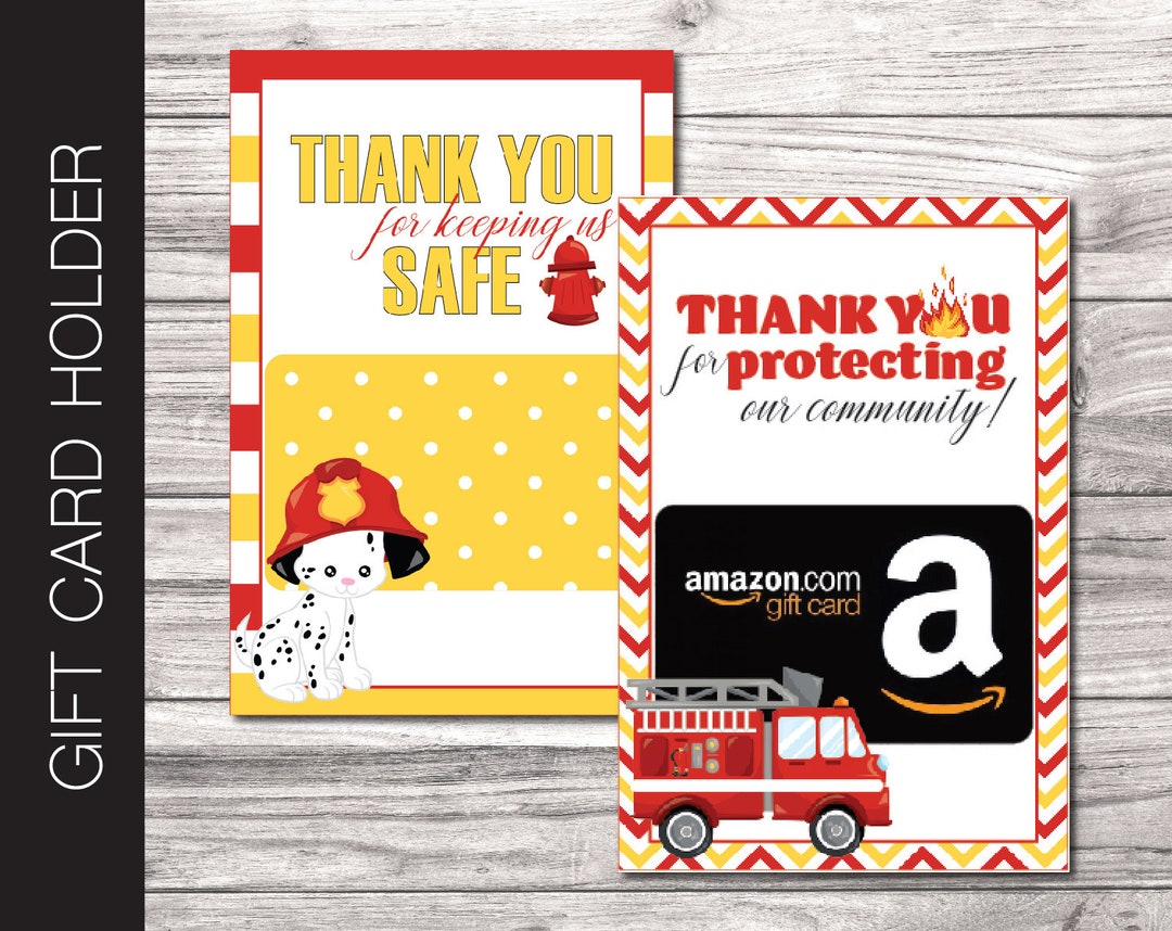 Printable FIRE FIGHTERS Gift Card Holder. First Responder Emergency ...