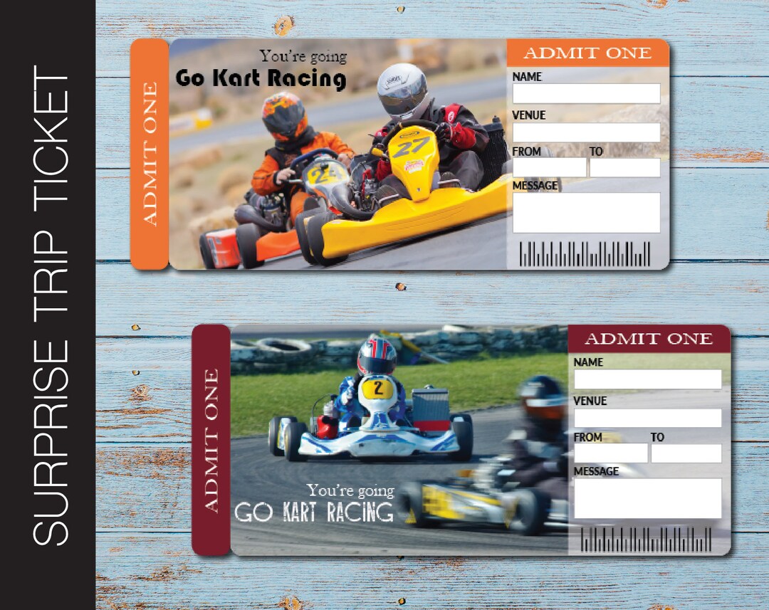 Printable GO KART Racing Surprise Trip Tickets. Vacation Ticket ...