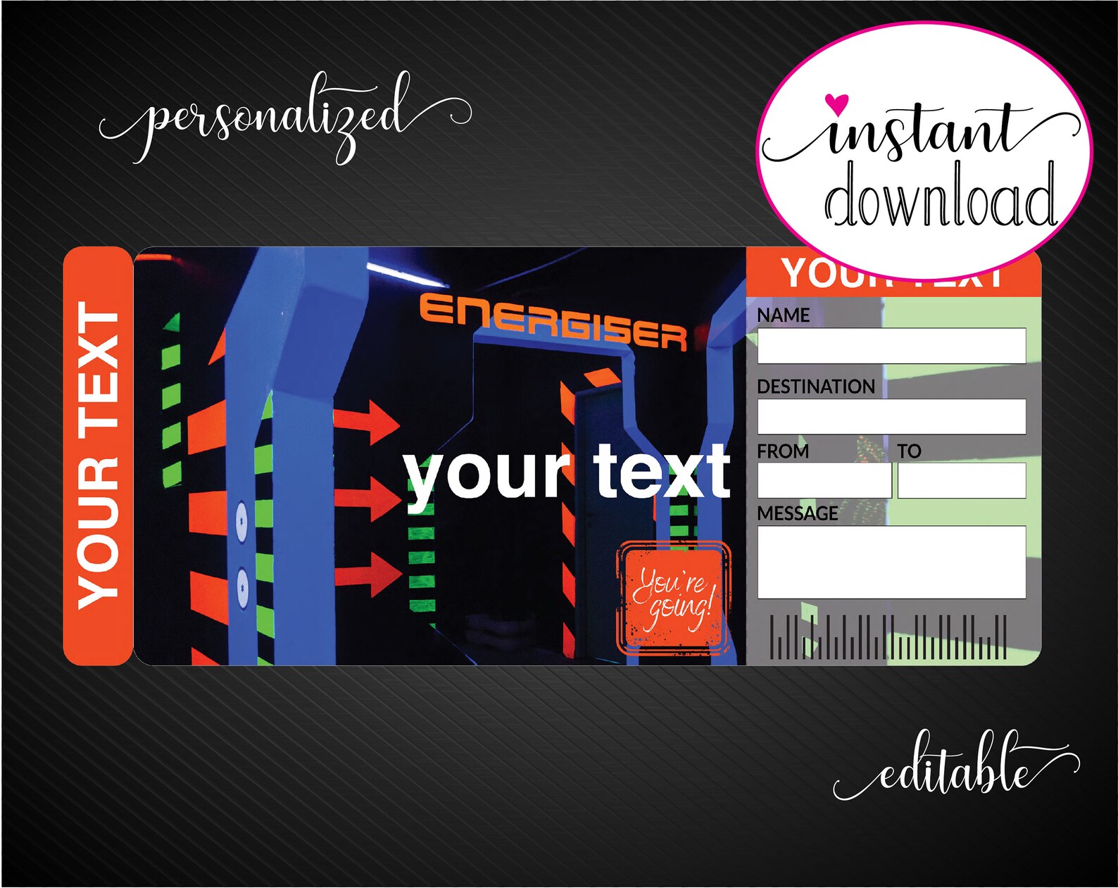 Printable LASER TAG Surprise Gift Reveal Ticket. Admission | Etsy