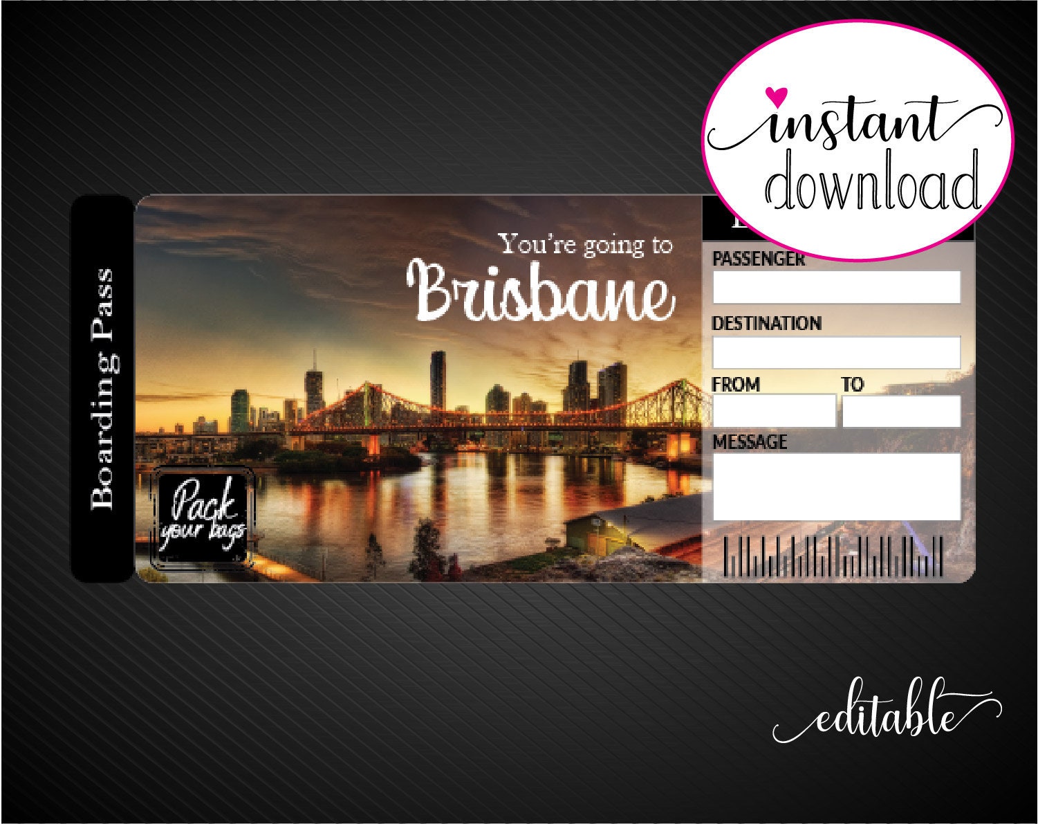 Printable BRISBANE Surprise Trip Gift Ticket. Boarding Pass. Printable ...