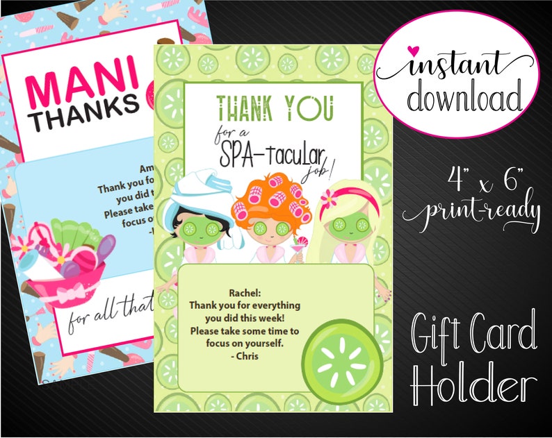 Printable SPA Appreciation Gift Card Holder. Mani Pedi Spa | Etsy