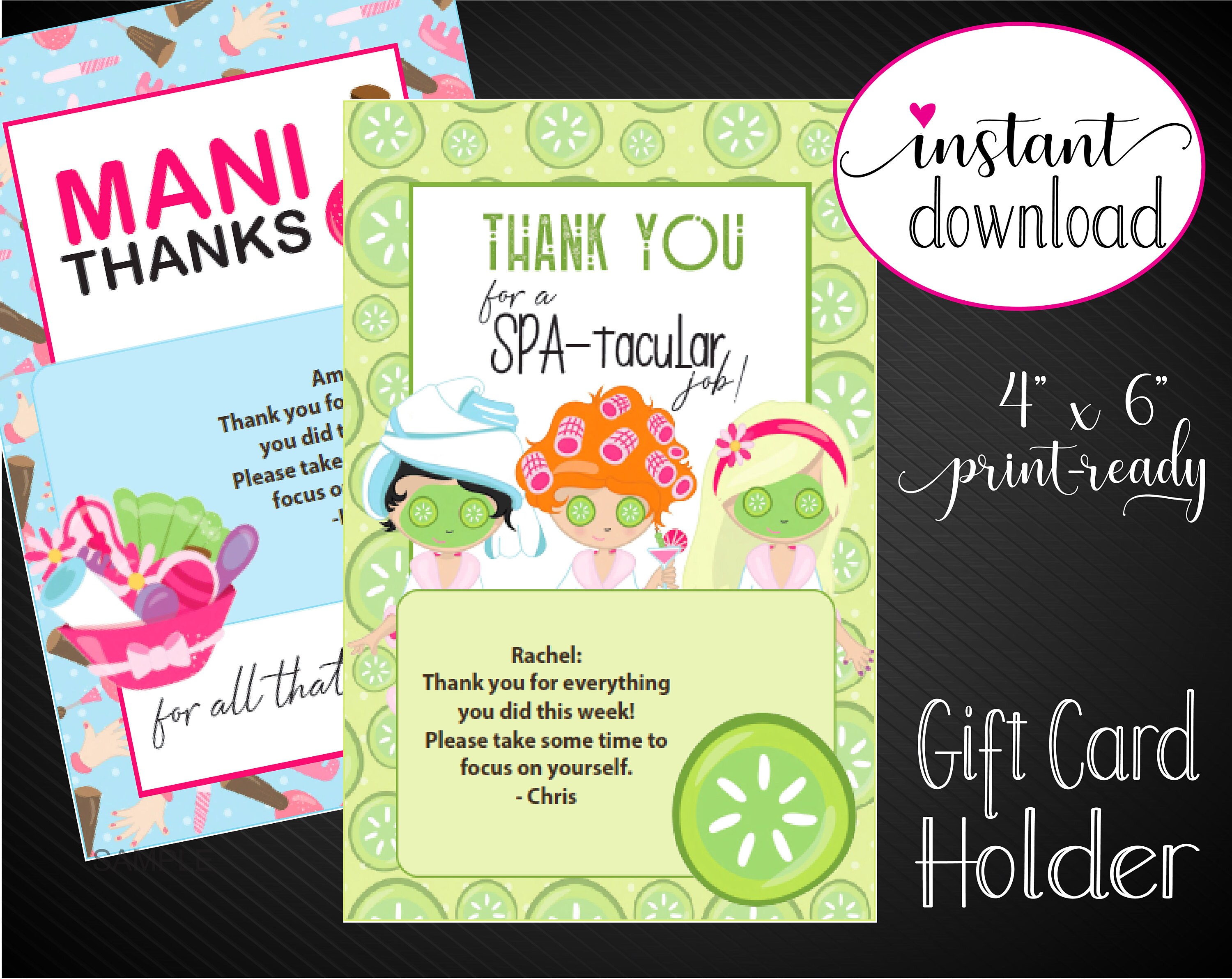 Printable SPA Appreciation Gift Card Holder. Mani Pedi Spa | Etsy