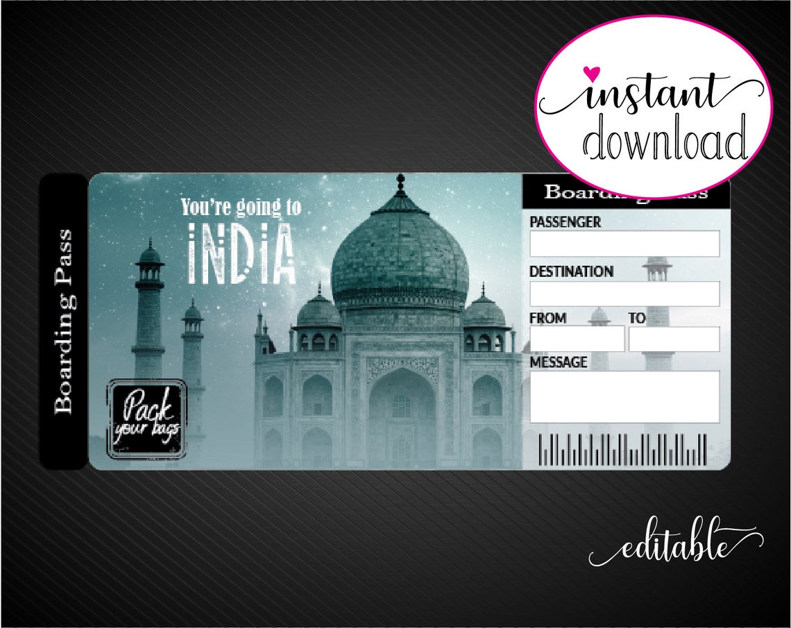 Printable INDIA Surprise Trip Gift Ticket. Boarding Pass. Trip - Etsy