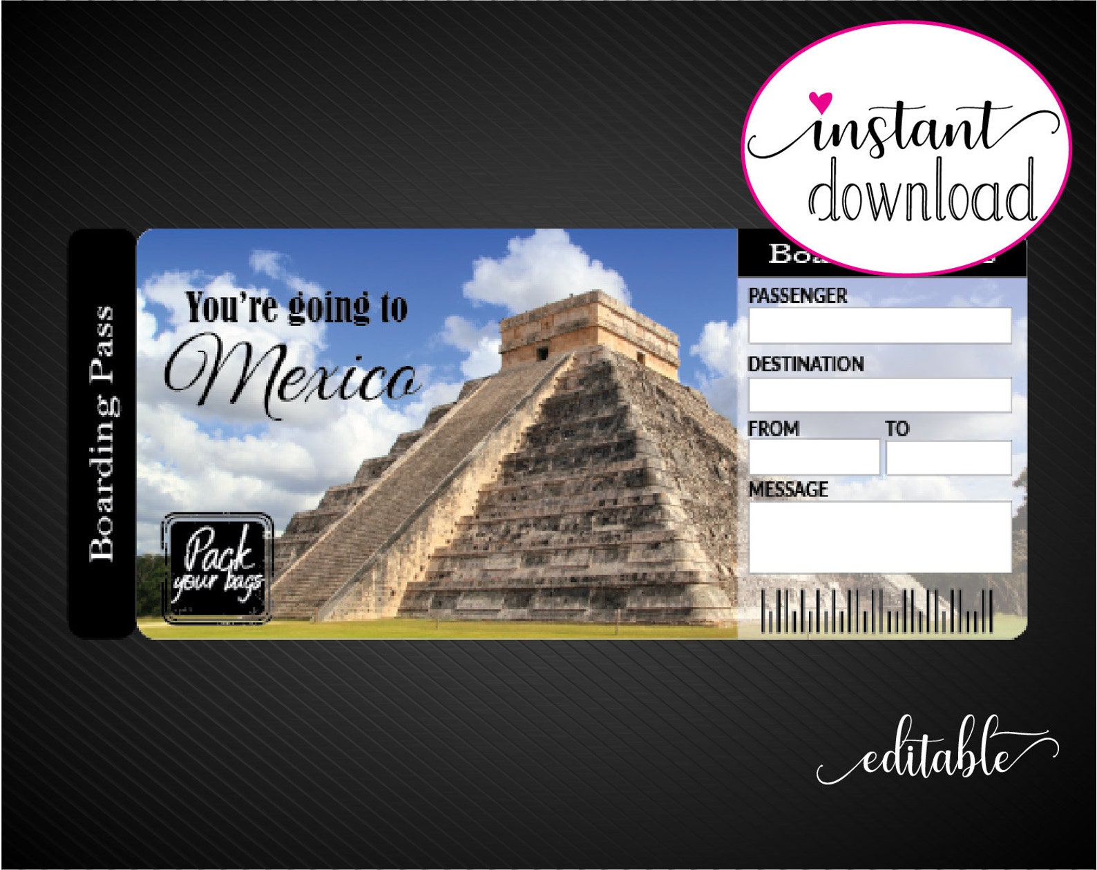 Printable MEXICO Surprise Trip Gift Ticket. Boarding Pass. | Etsy