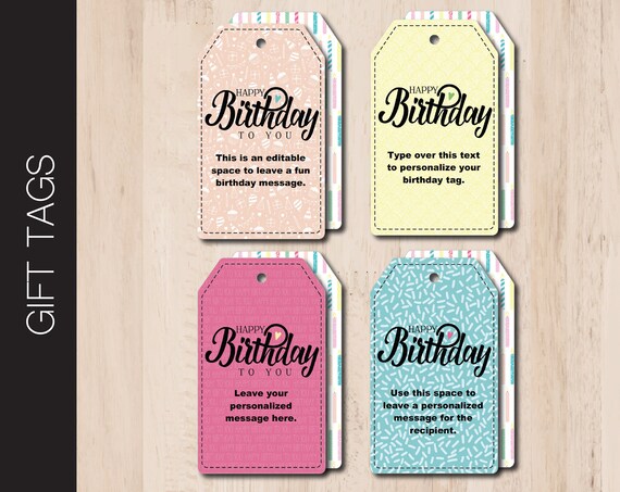 Editable HAPPY BIRTHDAY Themed Gift Tags. Double-sided - Etsy