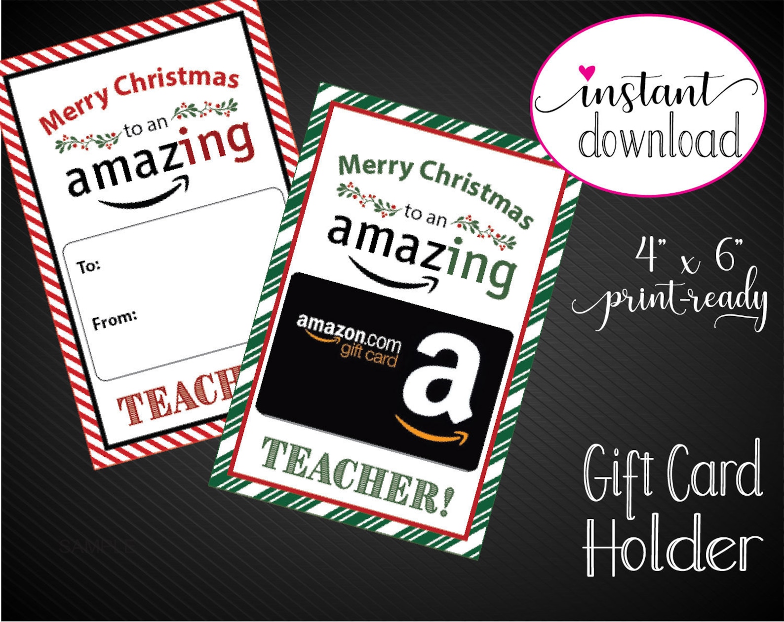 Printable CHRISTMAS Teacher Amazon Gift Card Holder. Merry | Etsy